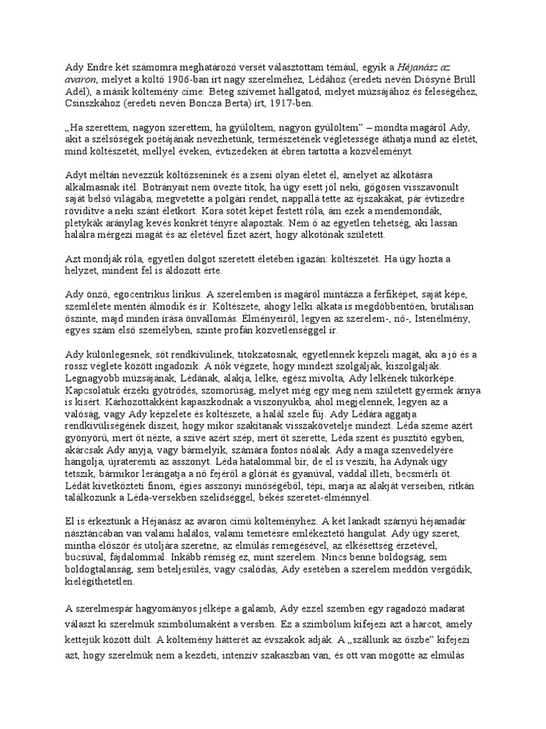 Modern Magyar Irodalom I. - Esszé - Ady | PDF