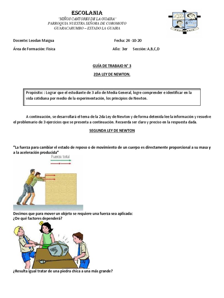 (3 Año) (2da Ley de Newton) GUIA DE TRABAJO | PDF | Ciencia y matemáticas