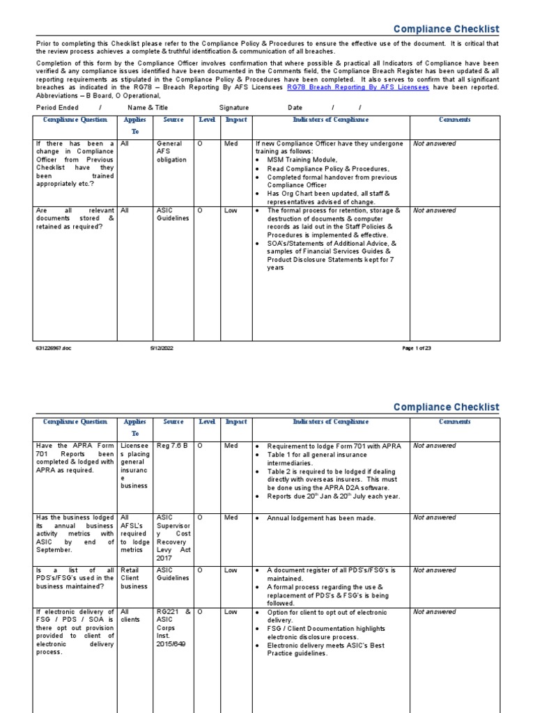 Compliance Checklist | PDF | Regulatory Compliance | Privacy