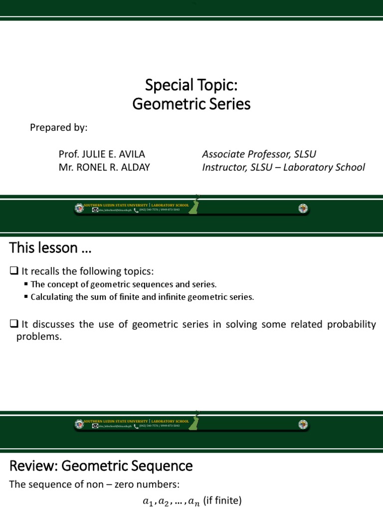 Statistics and Probability Special Topic Geometric Series and Its ...