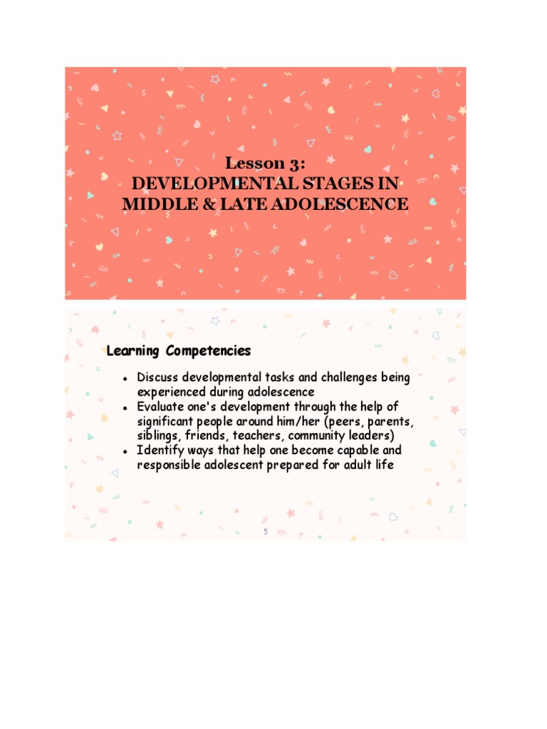 Lesson 3 Developmental Stages in Middle and Late Adolescence | PDF