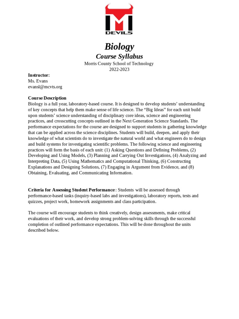 Biology Course Syllabus 2022-20223 | PDF | Ecosystem | Science