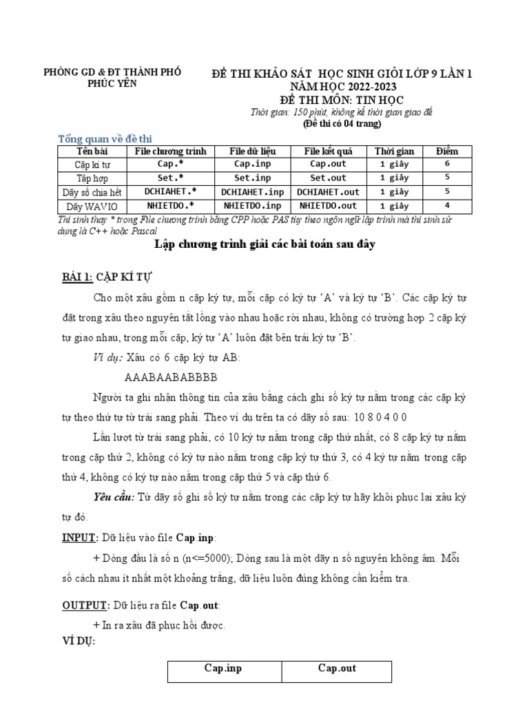 Đề khảo sát HSG 9 môn Tin lần 1 | PDF