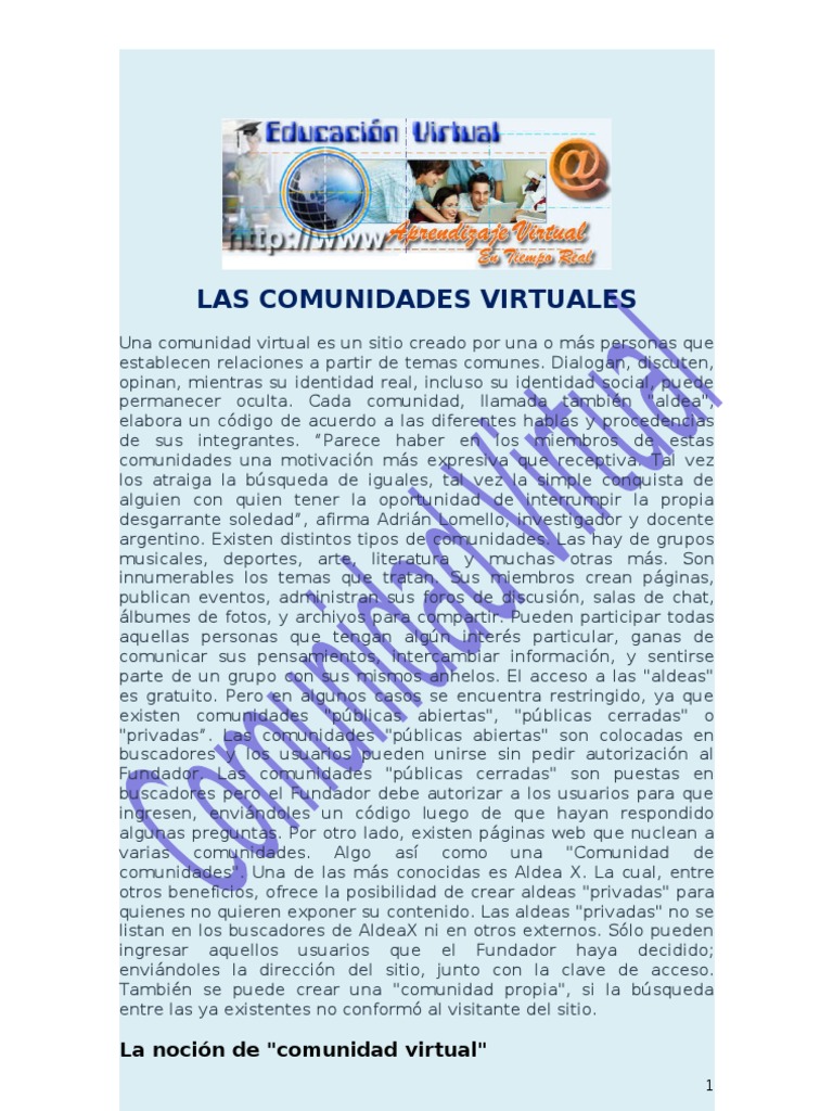 Comunidades Virtuales: Guía Esencial | PDF | Internet | Conceptos ...
