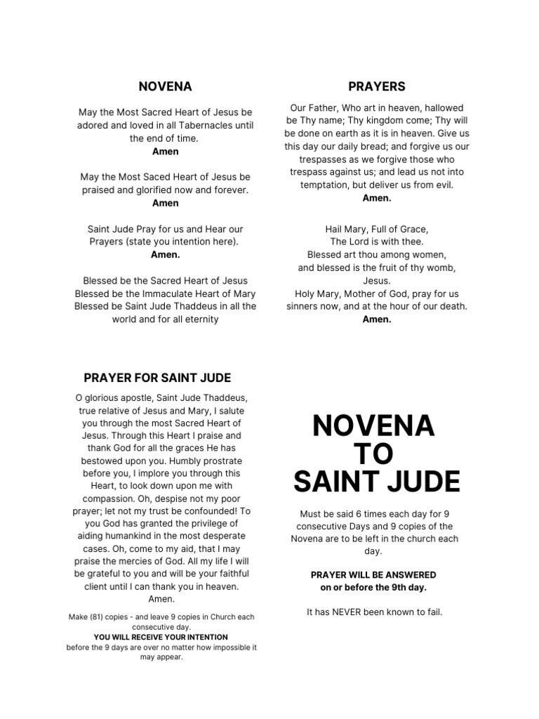 Novena To Saint Jude | PDF | Prayer | Mary, Mother Of Jesus