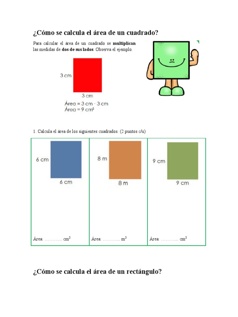 Guía 4° Área Cuadrados y Rectángulos | PDF