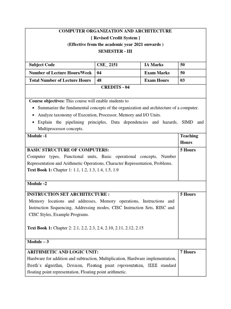 COA Full Syllabus-CSE | PDF | Central Processing Unit | Cache (Computing)