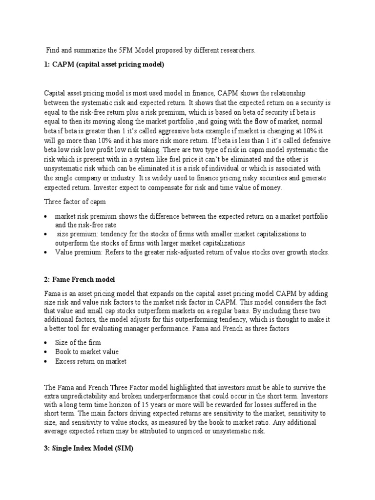 Quiz 1 FM | PDF | Capital Asset Pricing Model | Risk Premium