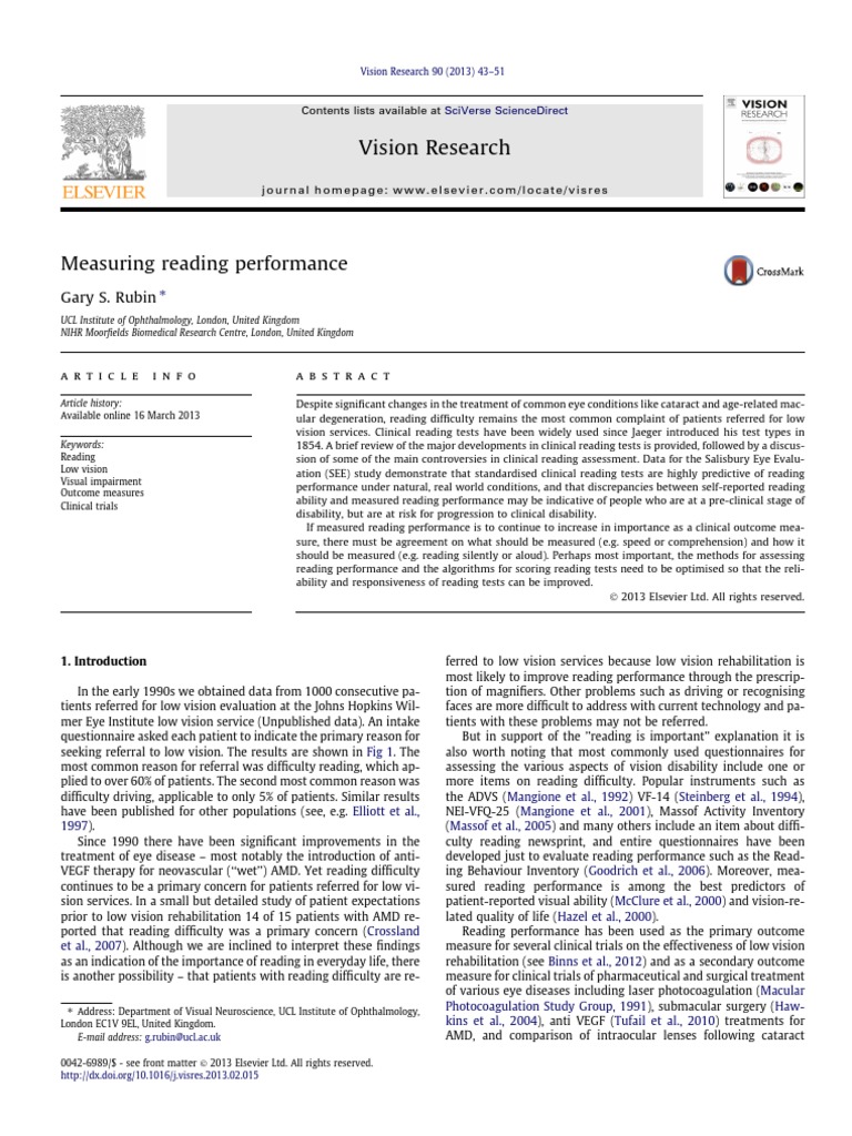 Measuring Reading Performance | PDF | Contrast (Vision) | Visual Acuity