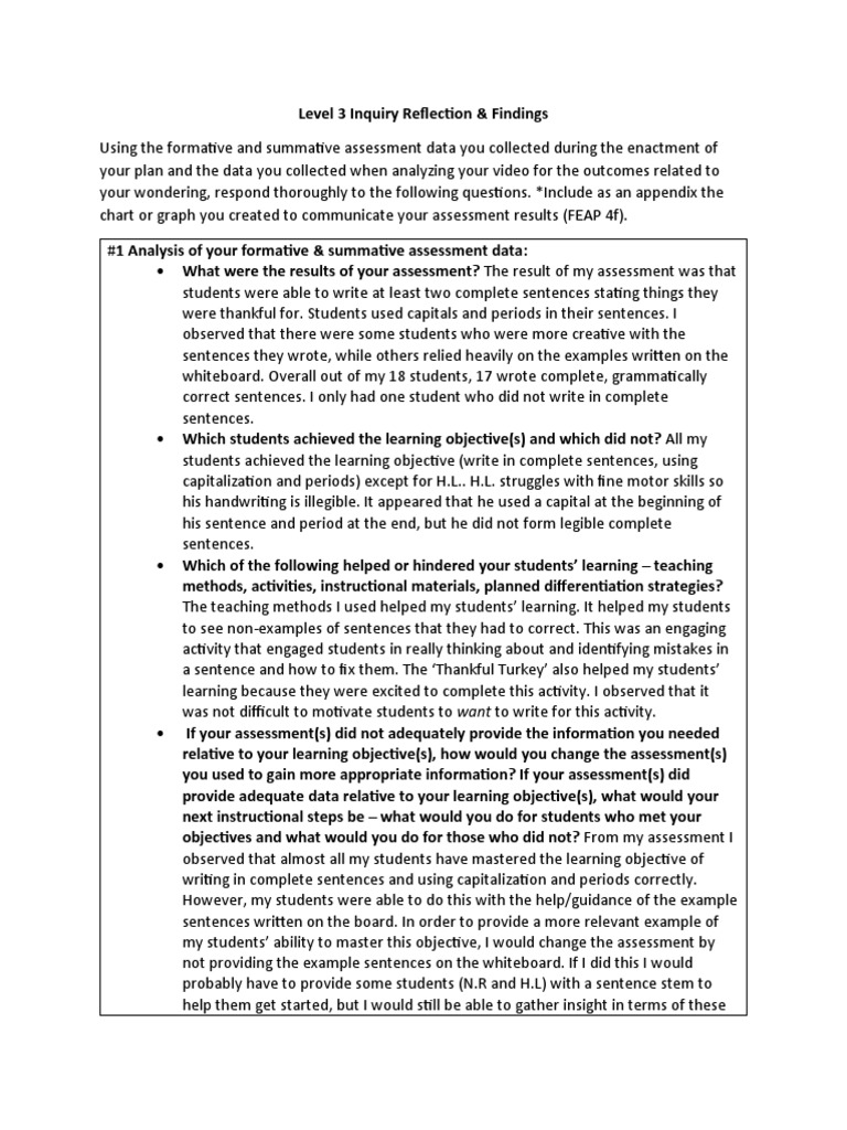 Level 3 Inquiry Part 4 | PDF | Educational Assessment | Classroom ...