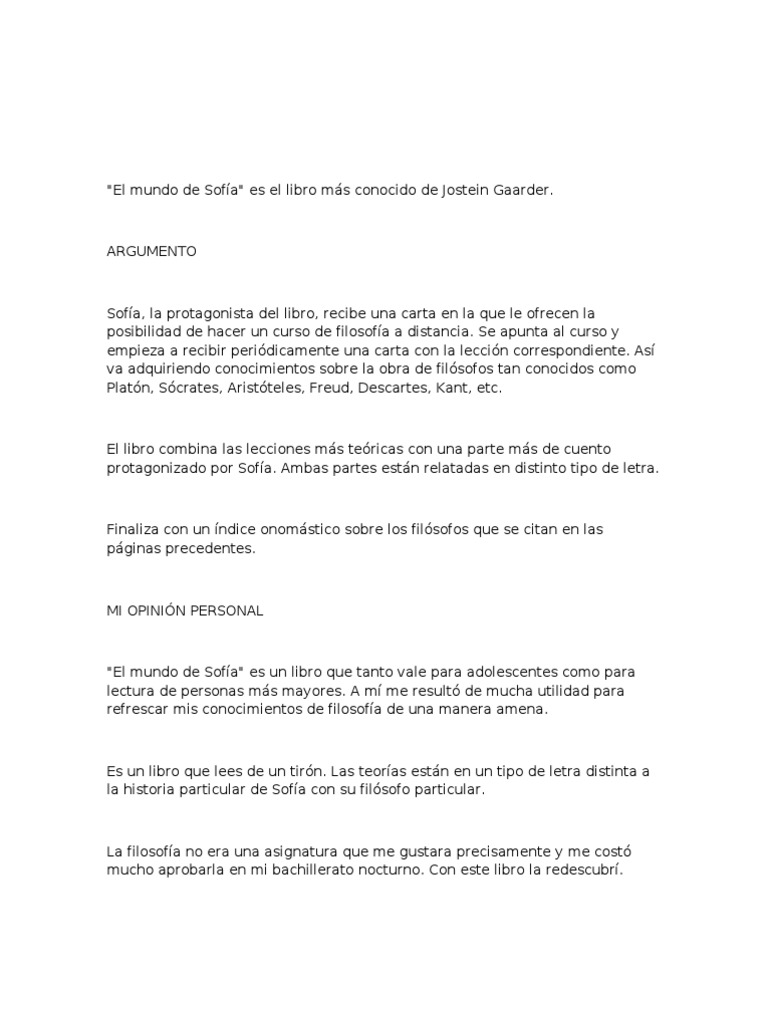 "El mundo de Sofía": Filosofía Atractiva | PDF | Novelas | Platón