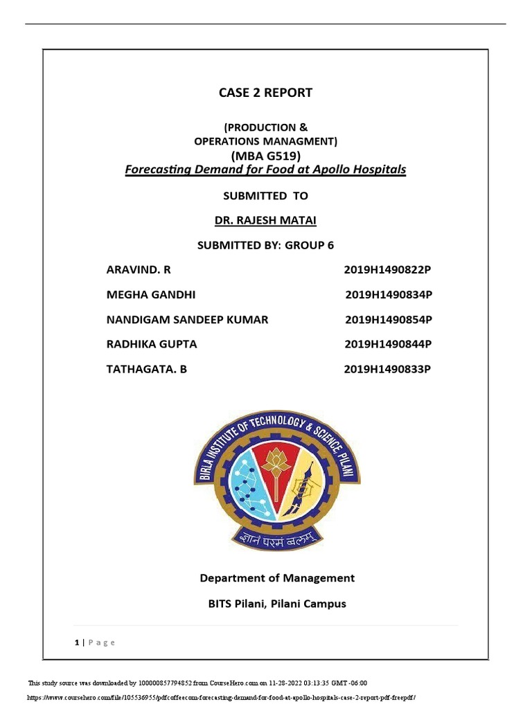 Forecasting Demand For Food at Apollo Hospitals Case 2 Report PDF Free PDF | PDF | Forecasting ...