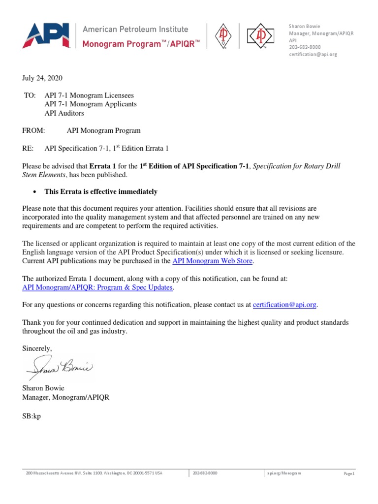 API 7-1 Errata Notification | PDF | Technology & Engineering