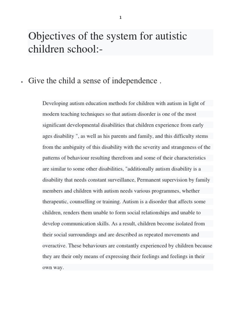 Objectives of The System For Autistic Children School | PDF | Autism ...