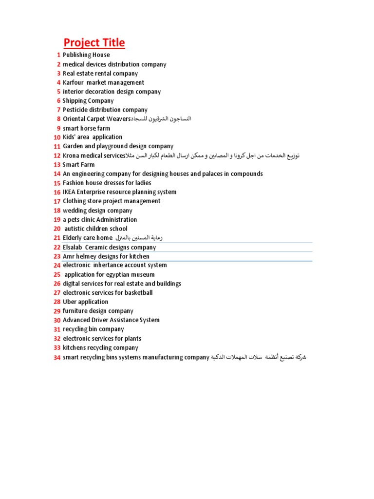 Suggested Projects - 2022 - 2023 | PDF