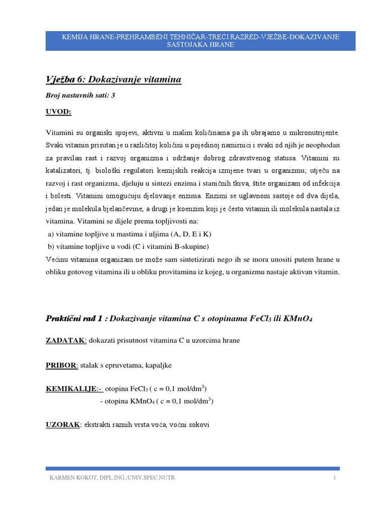 Vježba 6 Dokazivanje Vitamina | PDF