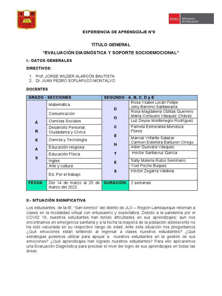 Eda N 01 - InTEGRADA Segundo de Secundaria | PDF | Evaluación | Alimentos