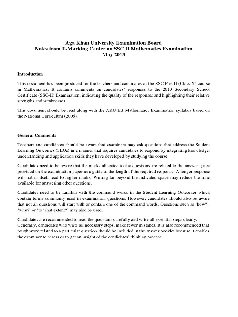 E Marking Notes On Maths SSC II May Exam 2013 | PDF