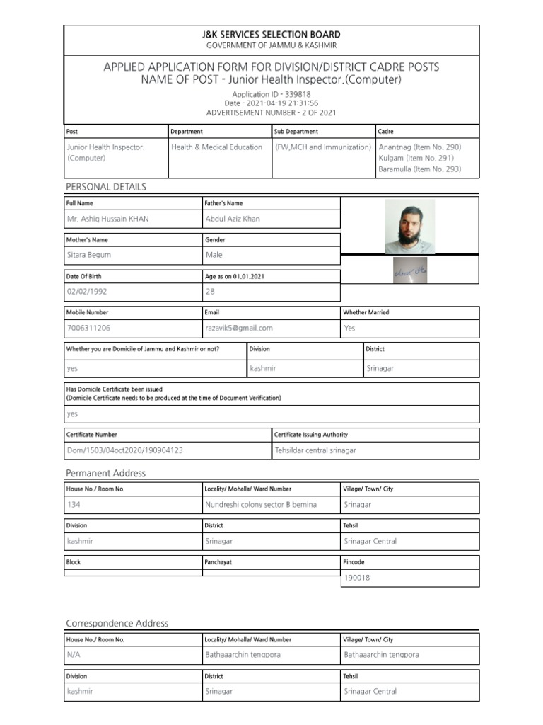 Services Selection Board - Jammu & Kashmir | PDF | Common Law | Public Law