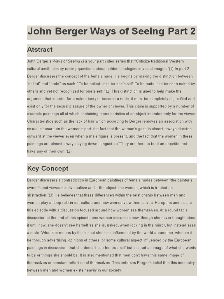 Objectification of the Female Form: Berger Analyzes Depictions of Women ...
