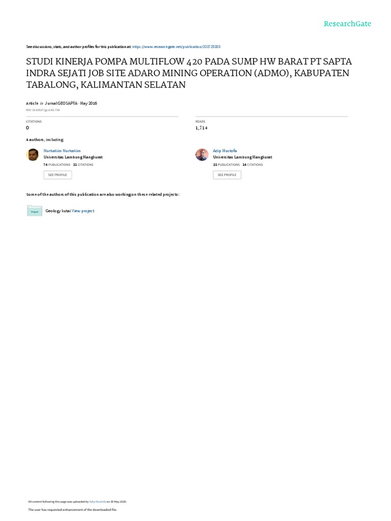 Studi Kinerja Pompa Multiflow 420 Pada Sump HW Bar | PDF
