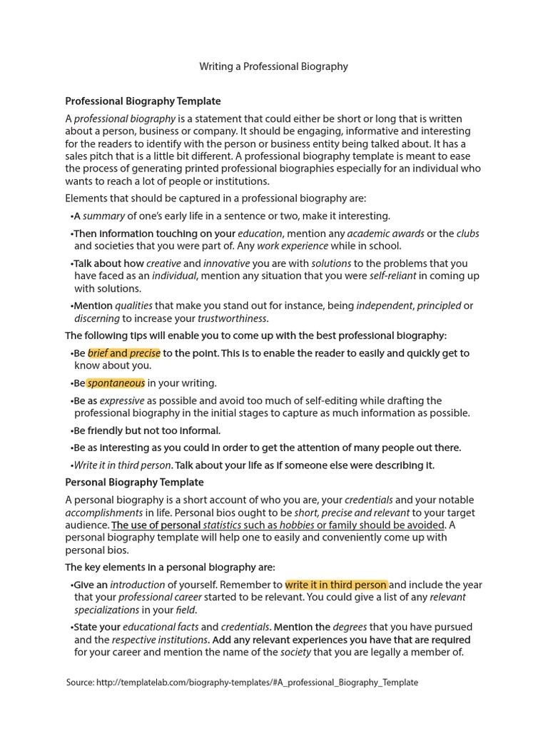 Professional Biography Writing Guide | PDF | Communication