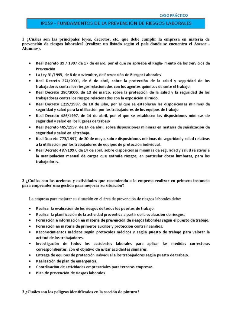 Caso Practico IP059 FUNDAMENTOS DE LA PREVENCIÓN DE RIESGOS LABORALES | PDF | Soldadura ...