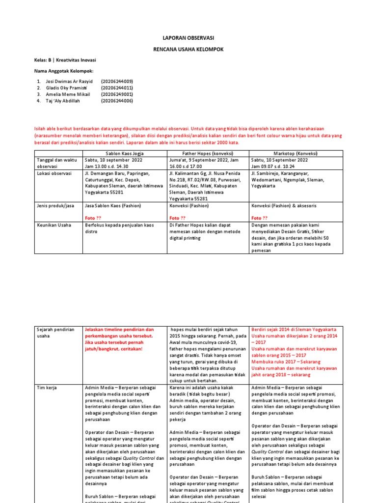 Contoh Form Observasi | PDF