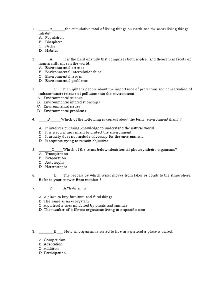 Envi Sci M Answers | PDF | Natural Environment | Ecosystem