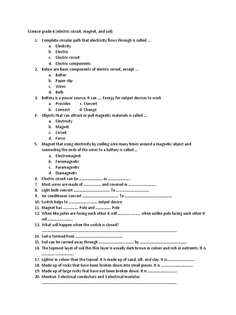 Science Grade 6 (Electricity, Magnet, Soil) | PDF | Electricity | Magnet