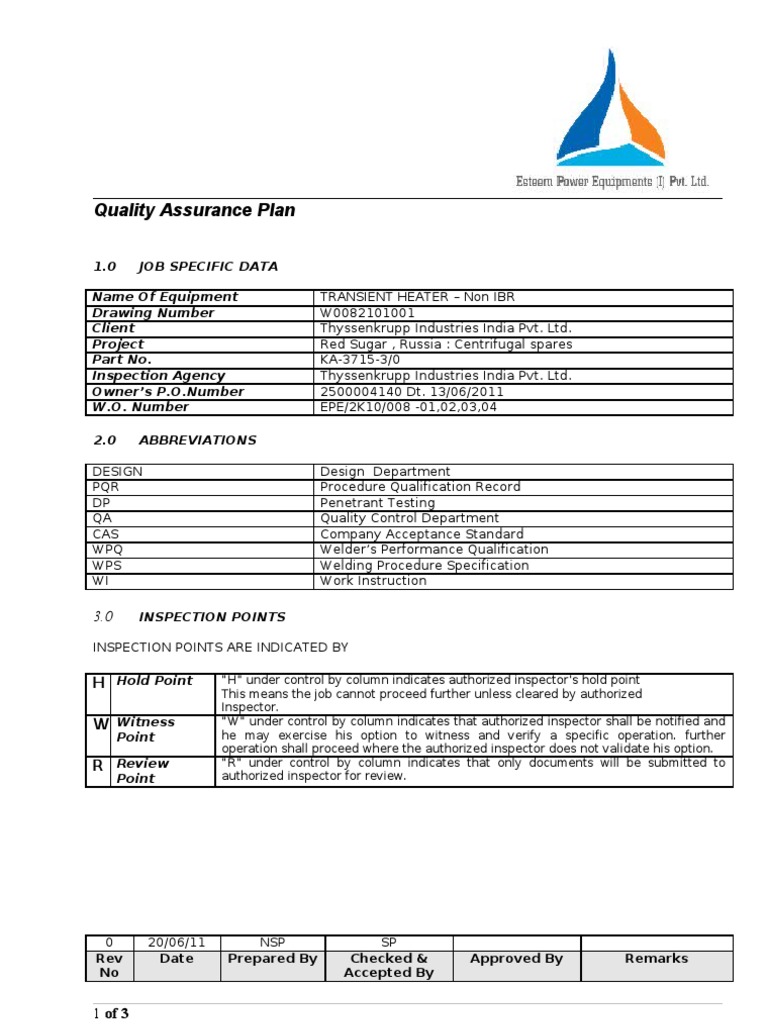 Qap For Transient Heater Rev (1) .0 | PDF | Quality Assurance | Welding