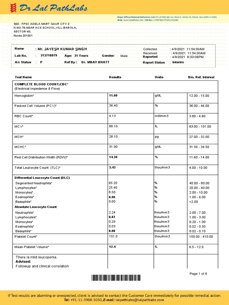 LAB Report | PDF | Malaria | White Blood Cell
