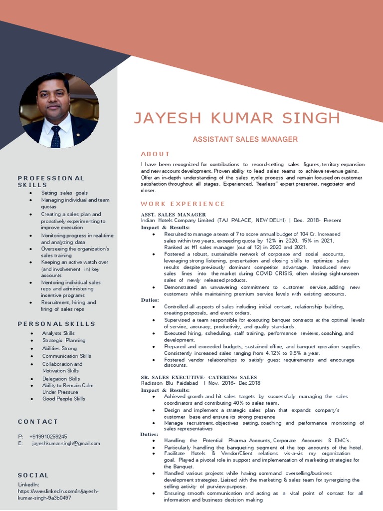 CV - Jayesh Kumar Singh. Sales Manager | PDF | Sales | Marketing