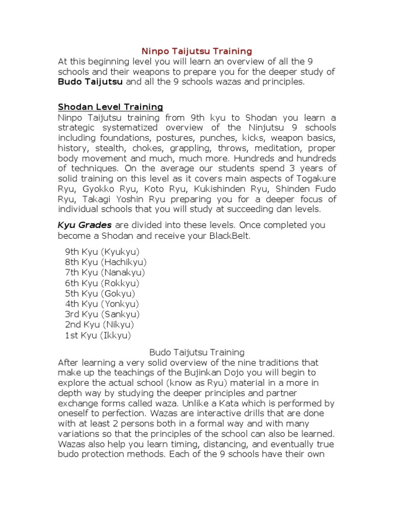 Ninpo Taijutsu Training Overview | PDF | Japanese Martial Arts | Combat ...