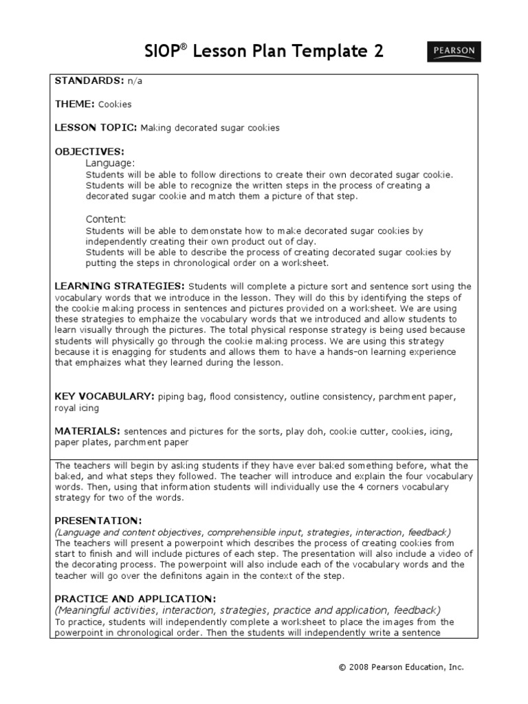 Siop Lesson Plan Template2 | Download Free PDF | Teaching | Learning