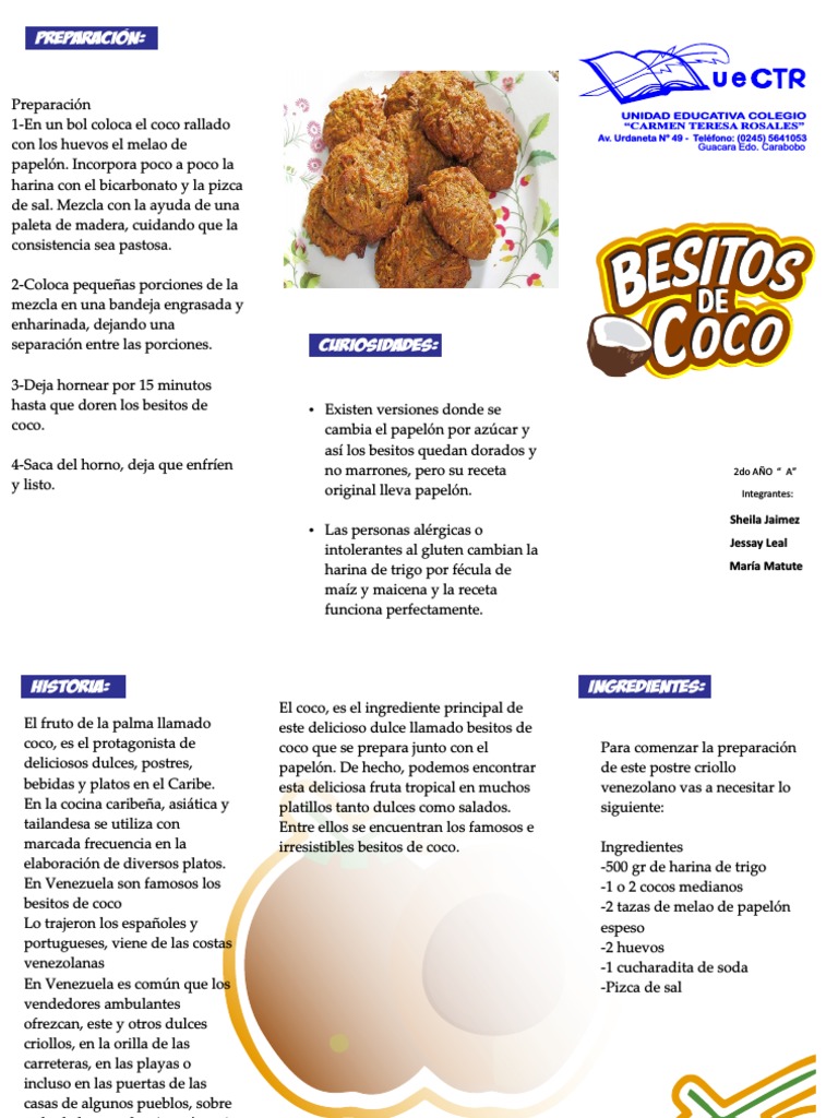 Triptico Besitos de Coco | PDF | Postres | Venezuela