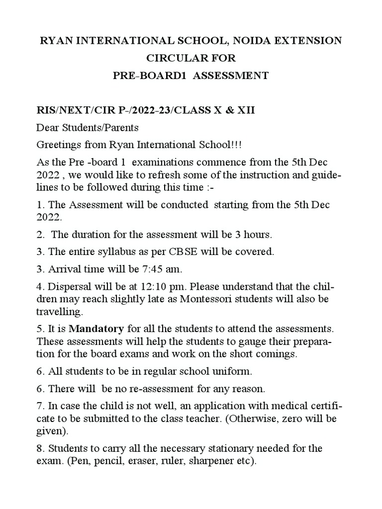 Circular For Pre Board Exams | PDF