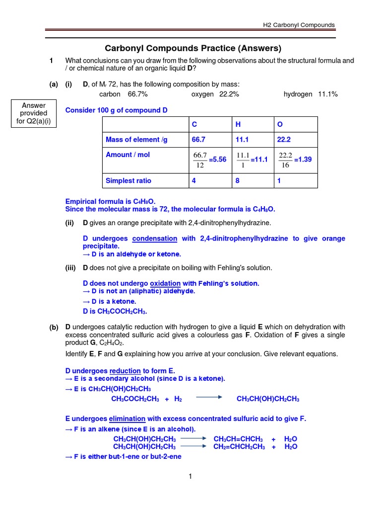 Carbonyl Compounds Practice Ans | PDF | Aldehyde | Chemical Reactions