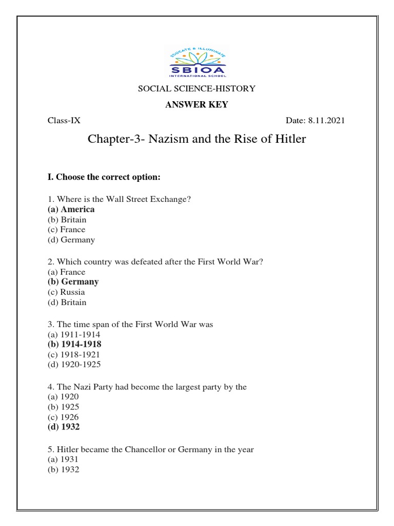 G 9 CH 3 His Answer Key | PDF | Nazi Germany | Adolf Hitler