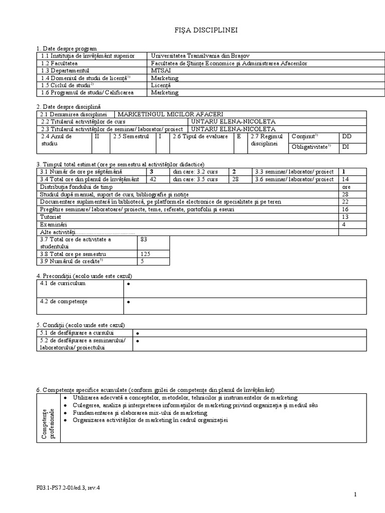 FD UNTARU MMA MK Anul II Sem I | PDF