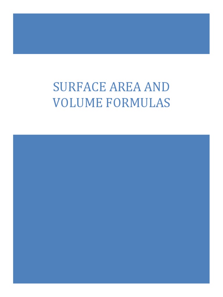 Surface Area and Volume Formulas | PDF | Sphere | Area