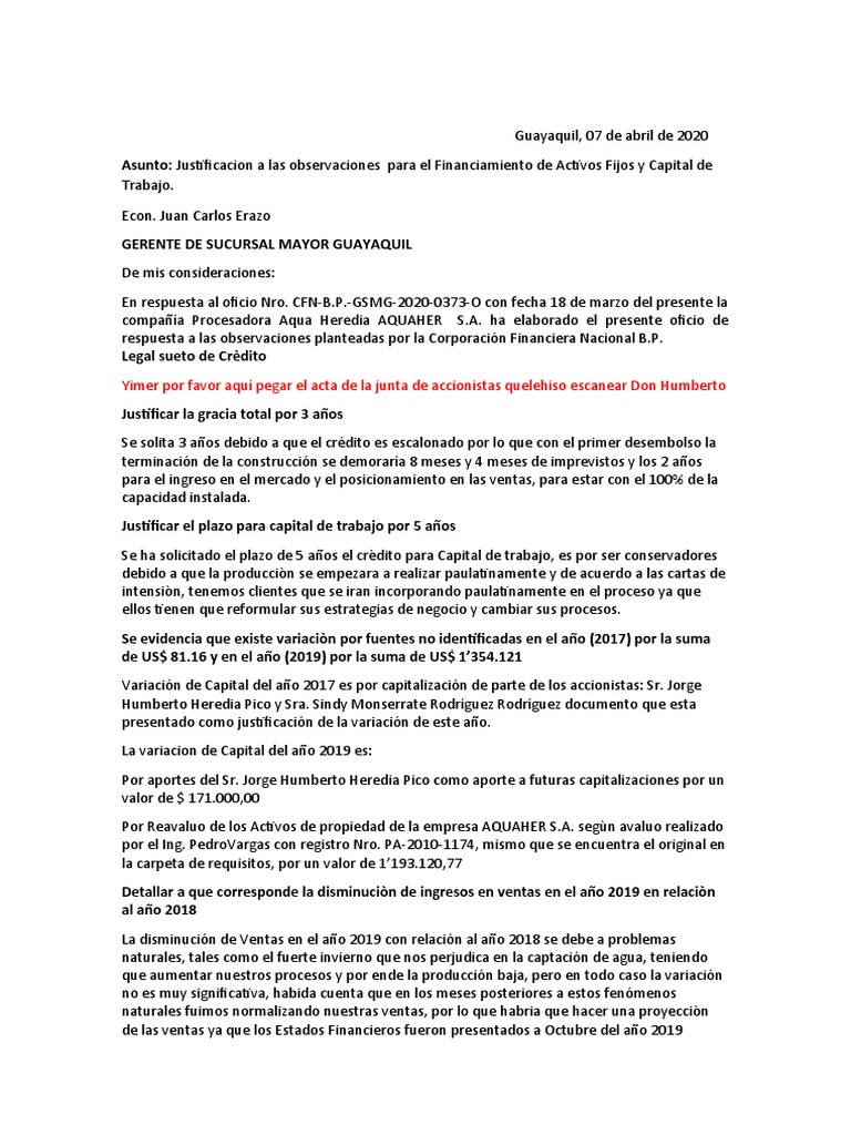 Justificaciòn CFN | PDF | Agua | Mercado (economía)