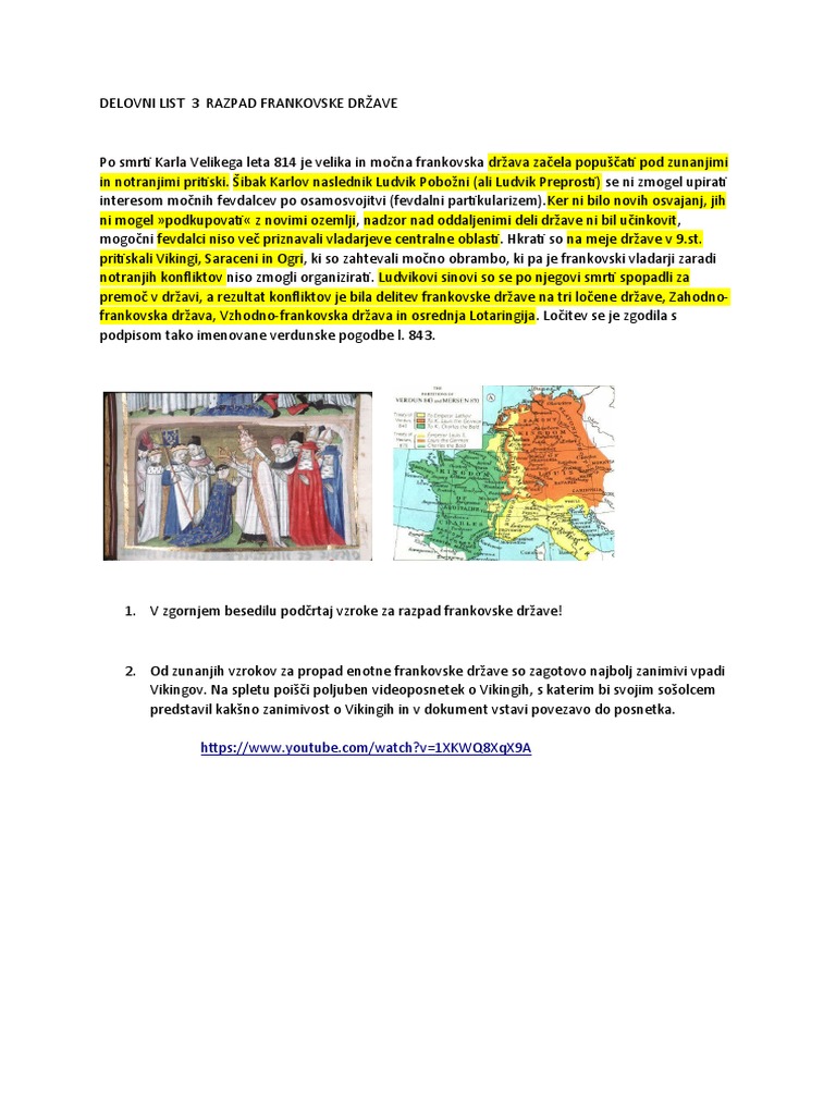 Delovni List 3 Razpad Frankovske Države | PDF