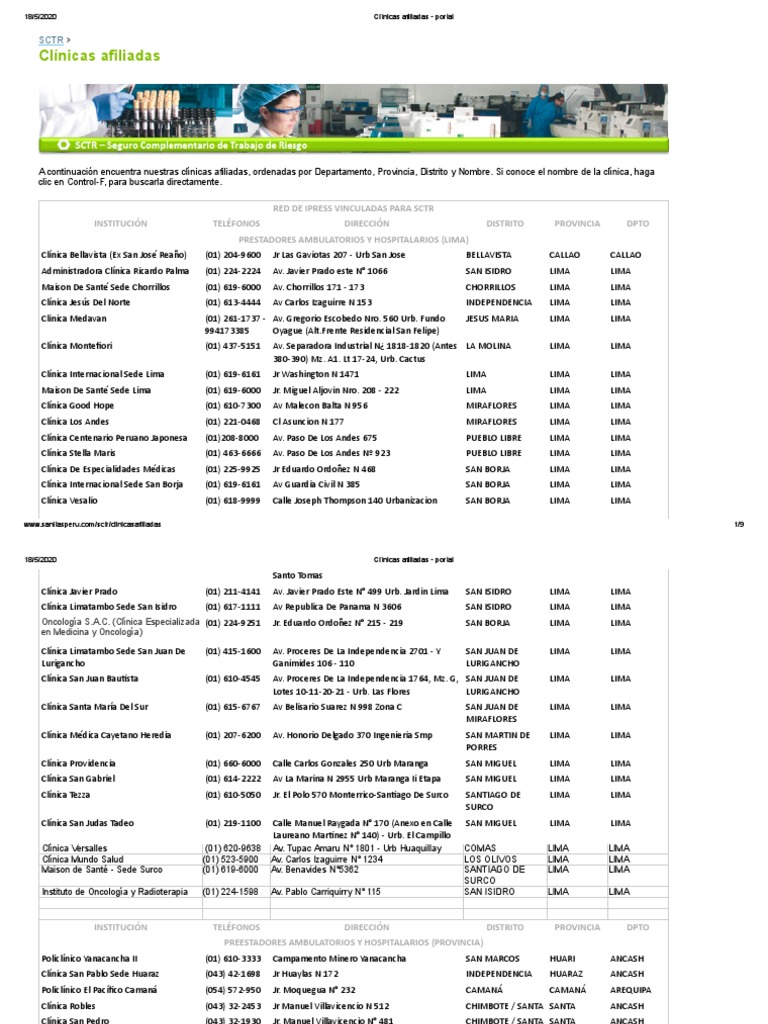 Clínicas Afiliadas - SCTR | PDF | Lima