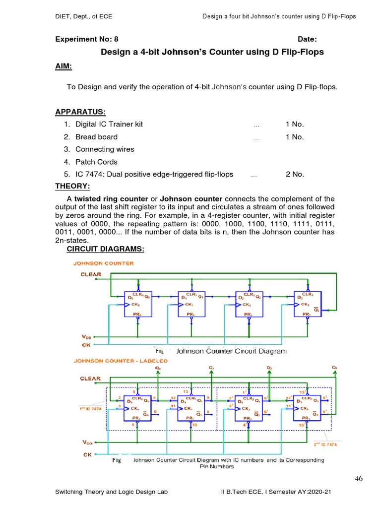 Design A 4-Bit Johnson's Counter Using D Flip-Flops | PDF | Logic Gate | Information And ...