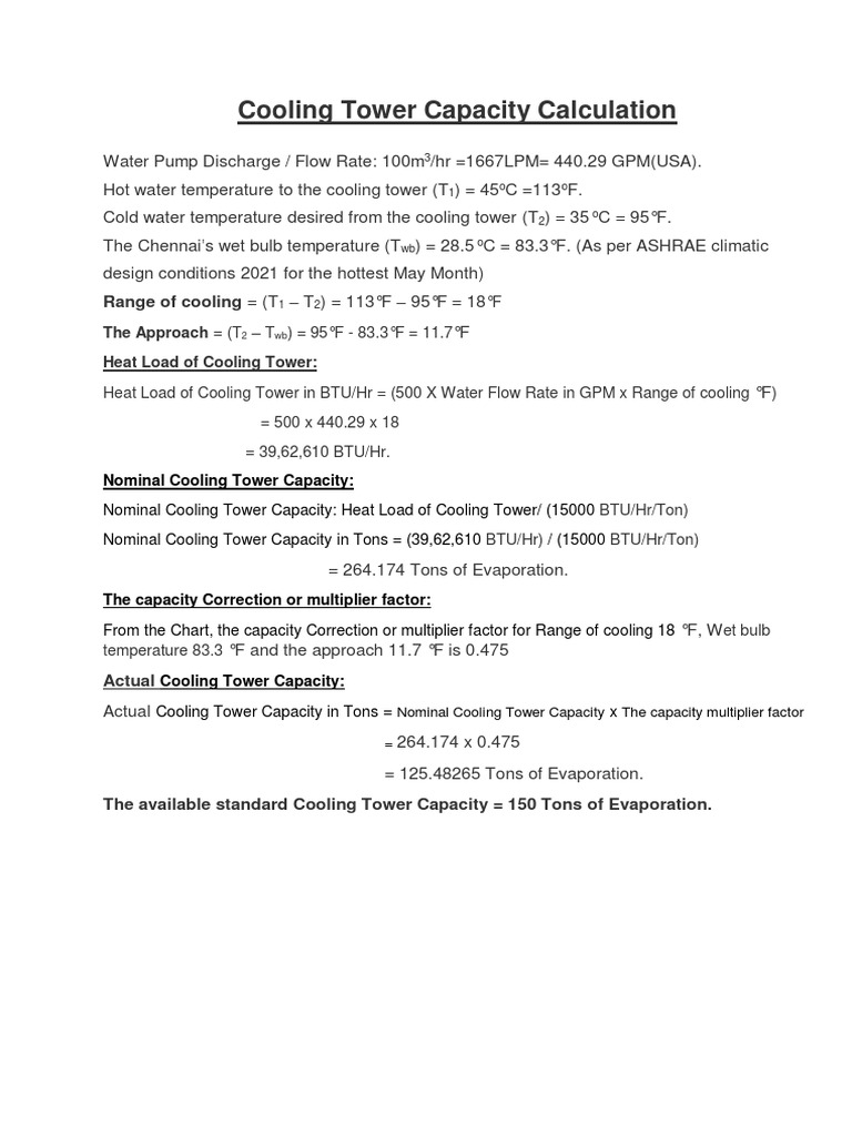 Cooling Tower Capacity Calculation Guide | PDF