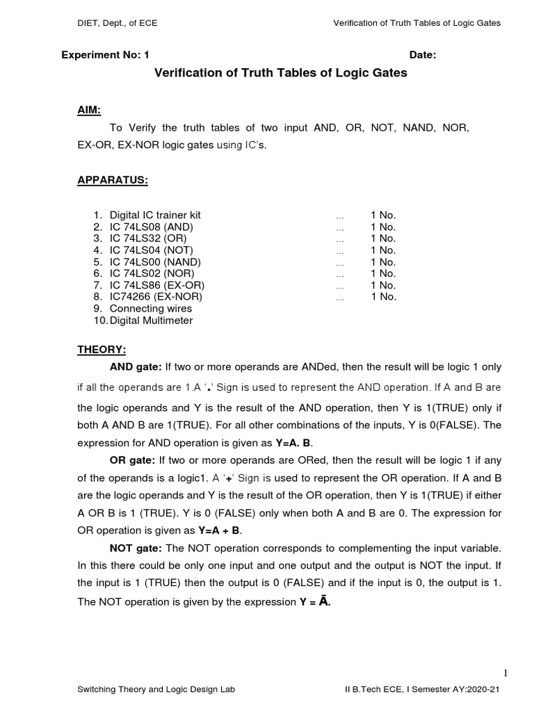 STLD Lab Experiments | PDF | Logic Gate | Electronic Circuits
