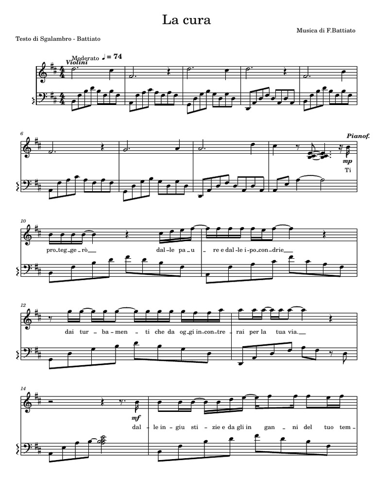 La Cura: Musica Di F.Battiato Testo Di Sgalambro - Battiato | PDF