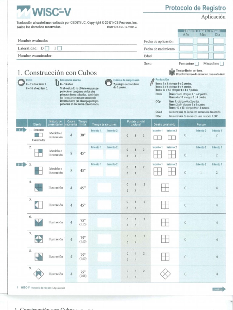Wisc V Protocolo Hoja de Respuesta | PDF