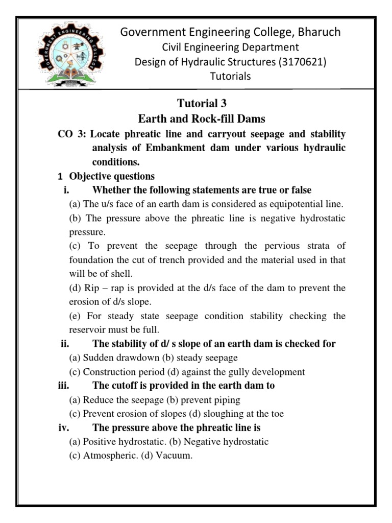 Tutorial 3 - Earth and Rock-Fill Dams | PDF | Dam | Soil Mechanics